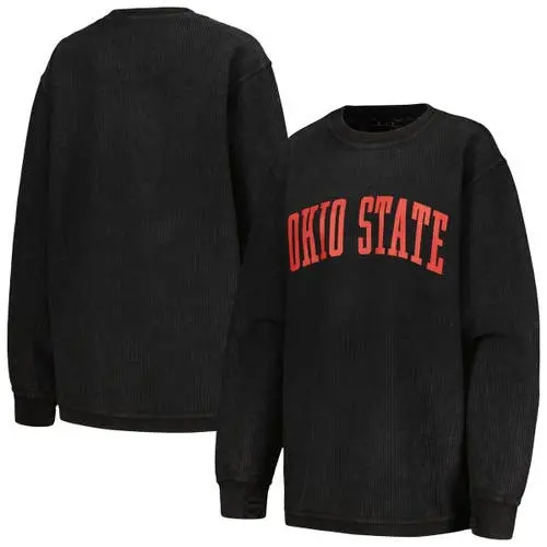 PRESSBOX Ohio State Buckeyes Comfy Corded Vintage Wash Basic Arch Pullover Sweatshirt - Black