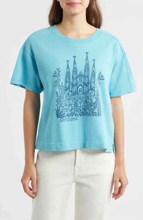 CITY BLUES Crop Cotton Graphic T-shirt - Blue Grotto