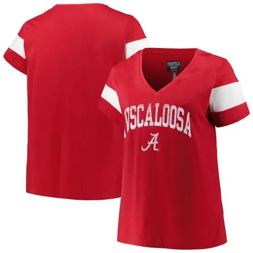 Profile Heather Alabama Tide Arched City Sleeve Stripe V-neck T-shirt - Crimson