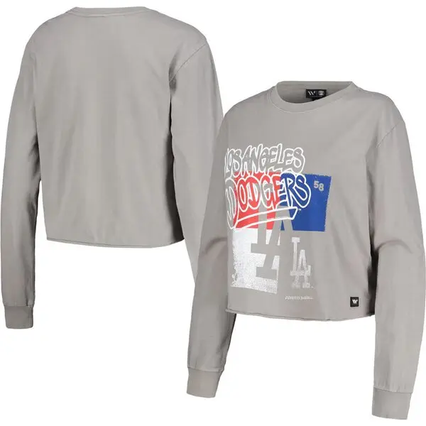 THE WILD COLLECTIVE Los Angeles Dodgers Cropped Long Sleeve T-shirt - Gray