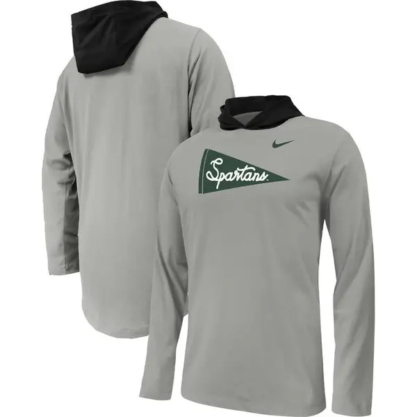 Nike Youth Michigan State Spartans Sideline Performance Long Sleeve Hoodie T-shirt - Gray