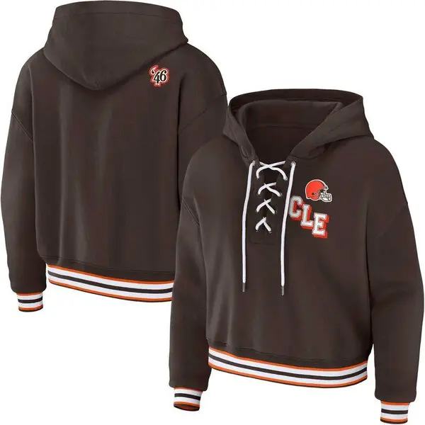 WEAR BY ERIN ANDREWS Cleveland S Lace-up Pullover Hoodie - Brown