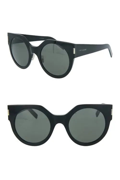 Saint Laurent 52mm Round Sunglasses - Shiny Black