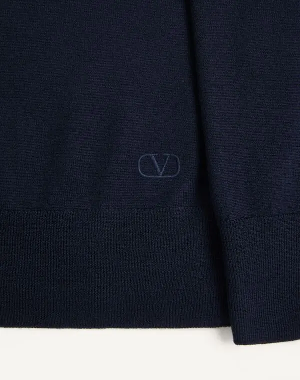 Valentino Garavani Wool Jumper With Vlogo Embroidery - Navy