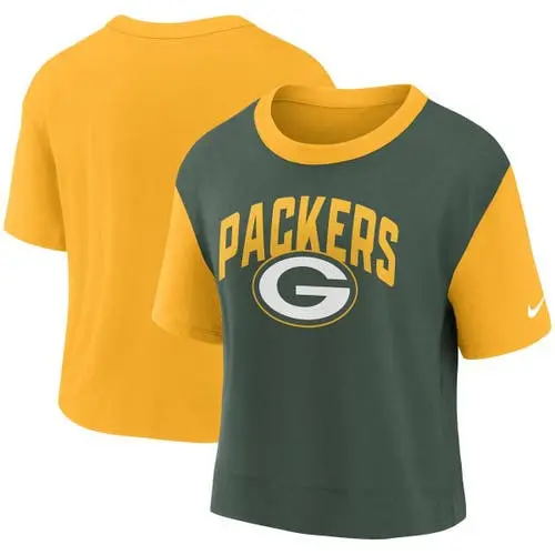 Nike Green Green Bay Packers High Hip Fashion T-shirt - Gold