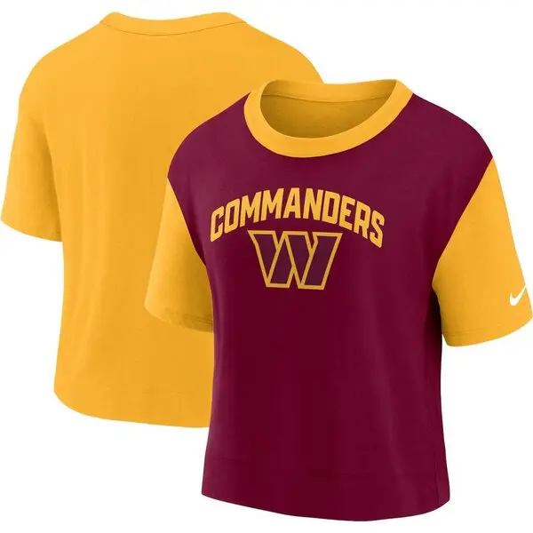Nike Burgundy Washington Commanders High Hip Fashion T-shirt - Gold