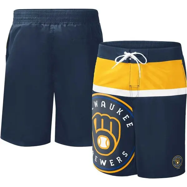 G-III SPORTS BY CARL BANKS Milwaukee Brewers Sea Wind Swim Shorts - Navy