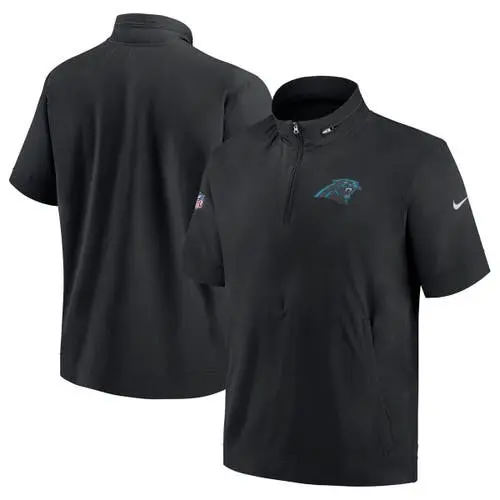 Nike Carolina Panthers Sideline Coach Short Sleeve Hoodie Quarter-zip Jacket - Black