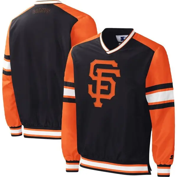 STARTER San Francisco Giants Yardline V-neck Pullover Windbreaker - Black