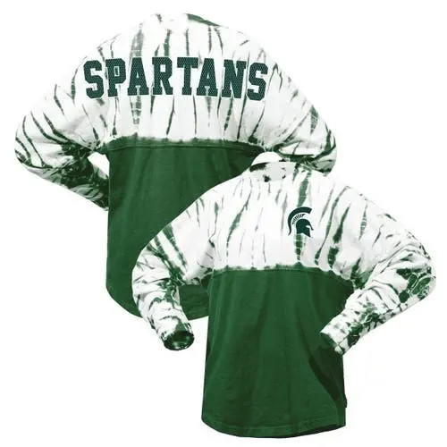 SPIRIT JERSEY Michigan State Spartans Tie-dye Long Sleeve Jersey T-shirt - Green