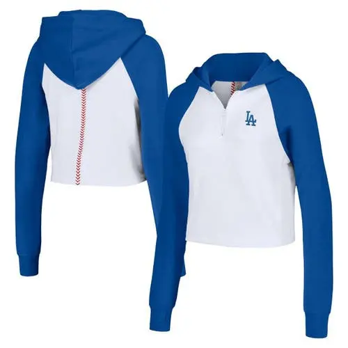 LUSSO Los Angeles Dodgers Jane Raglan Quarter-zip Tri-blend Cropped Pullover Hoodie - White