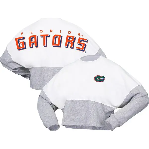 SPIRIT JERSEY Florida Gators Heather Block Cropped Long Sleeve Jersey T-shirt - White