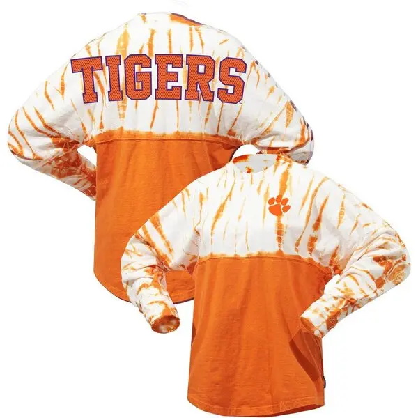 SPIRIT JERSEY Clemson Tigers Tie-dye Long Sleeve Jersey T-shirt - Orange