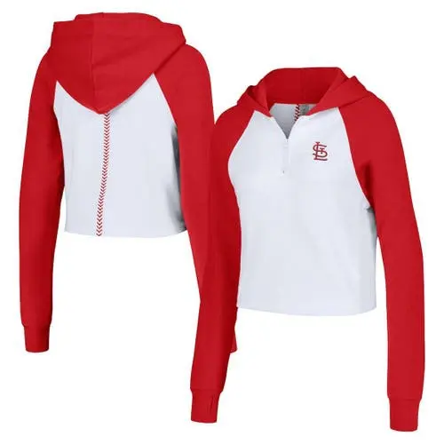 LUSSO St. Louis Cardinals Jane Raglan Quarter-zip Tri-blend Cropped Pullover Hoodie - White