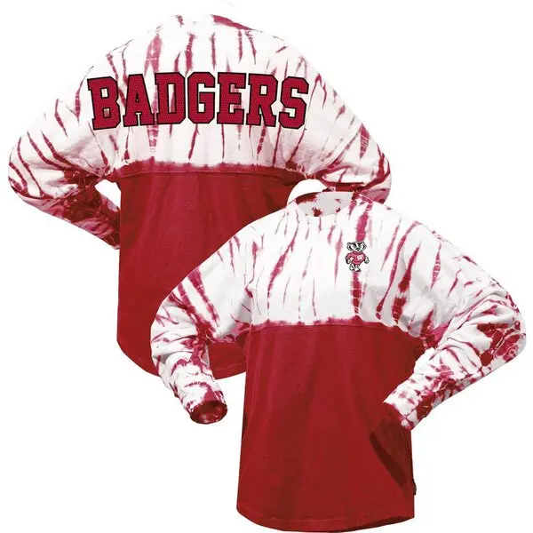SPIRIT JERSEY Wisconsin Badgers Tie-dye Long Sleeve Jersey T-shirt - Red