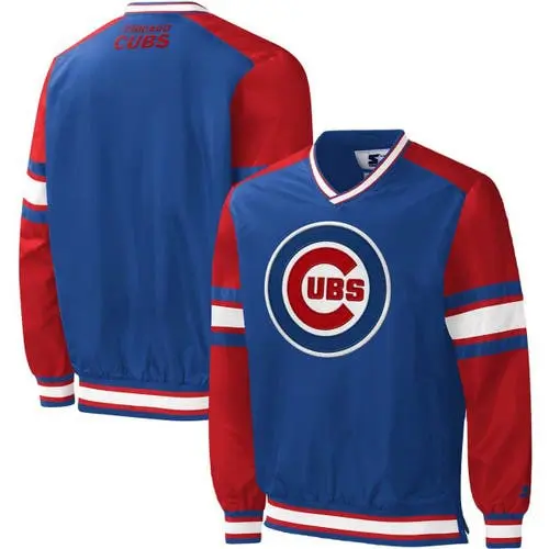 STARTER Chicago Cubs Yardline V-neck Pullover Windbreaker - Royal