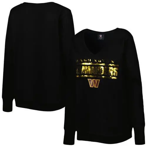 CUCE Washington Commanders Sequin Logo V-neck Pullover Sweatshirt - Black