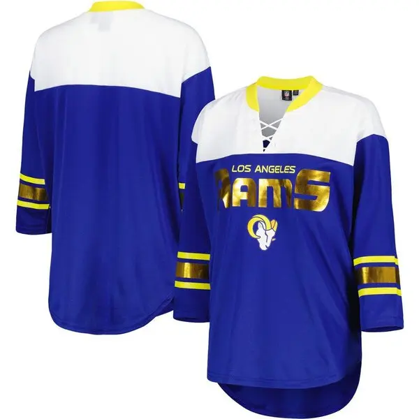 G-III 4HER BY CARL BANKS Los Angeles Rams 3/4-sleeve Lace-up T-shirt - Royal