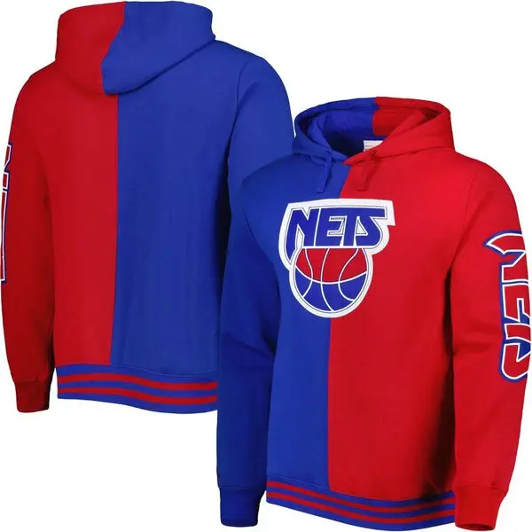 Mitchell & Ness Red New Jersey Nets Big & Tall Hardwood Classics Split Pullover Hoodie - Blue