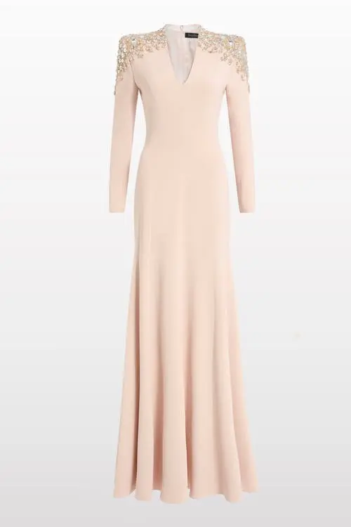 Jenny Packham Nila Beaded V-neck Maxi Gown - Morganite