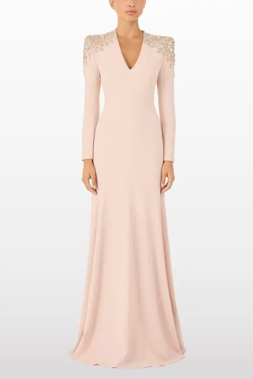 Jenny Packham Nila Beaded V-neck Maxi Gown - Morganite