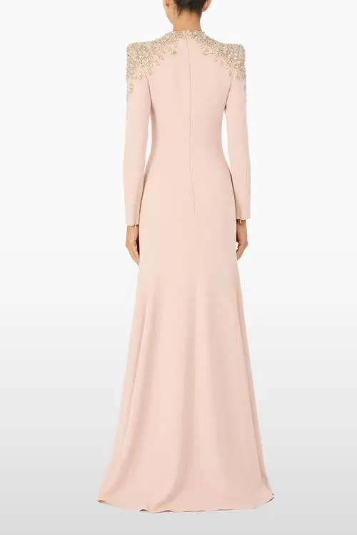 Jenny Packham Nila Beaded V-neck Maxi Gown - Morganite