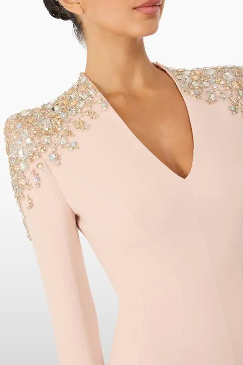 Jenny Packham Nila Beaded V-neck Maxi Gown - Morganite