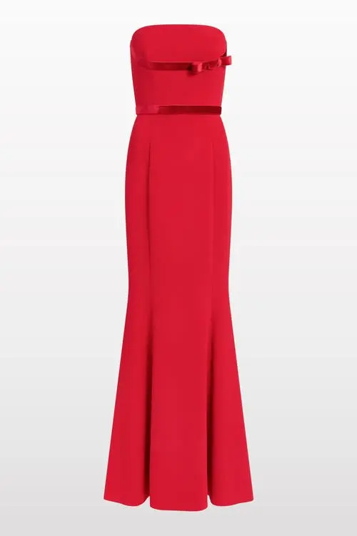 Jenny Packham Pamela Bow-detail Strapless Maxi Dress - Chilli Red