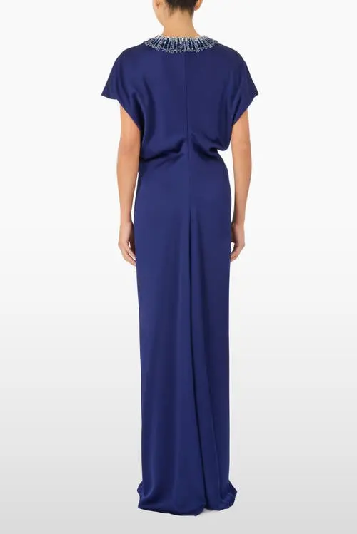 Jenny Packham Novak Embellished-collar Maxi Gown - Abyss Blue