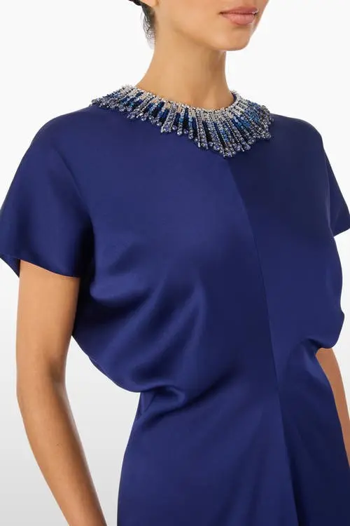 Jenny Packham Novak Embellished-collar Maxi Gown - Abyss Blue