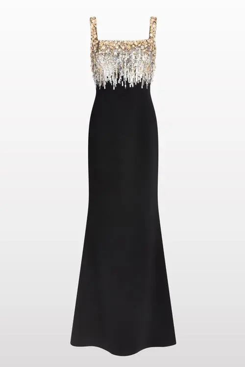 Jenny Packham Lalala Embellished-upper Sleeveless Dress - Liquorice