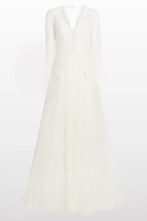 Jenny Packham Silk Crush Lace Long-sleeve Bridal Dress - Ivory