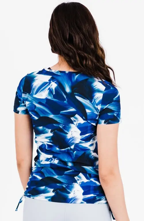 CALYPSA Short Sleeve Swim Top And Mid-thigh Swim Shorts Set - Navy Wave