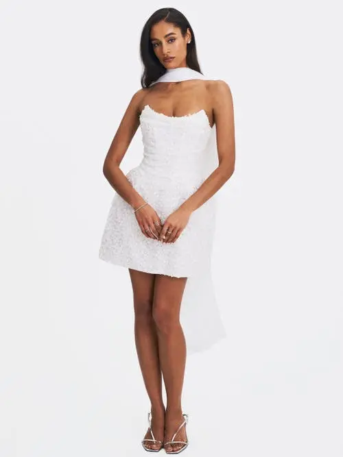MISS CIRCLE Tressa Beaded Mesh Strapless Mini Dress