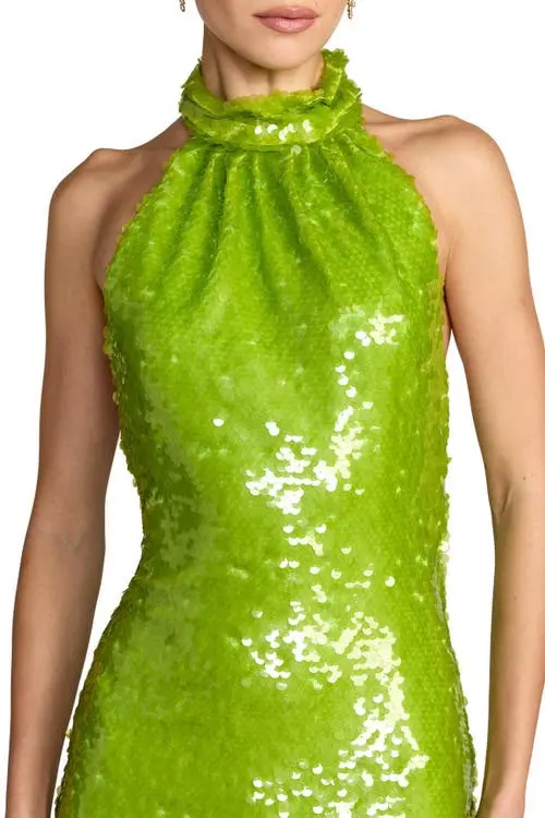 Mac Duggal Sleeveless Sequin Halter Gown - Apple Green