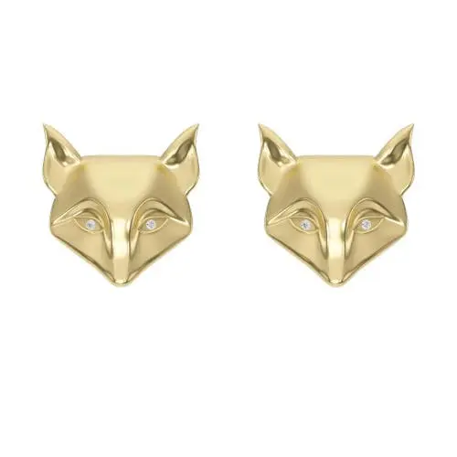 DESERI Fox Stud Earrings With Diamonds - Gold