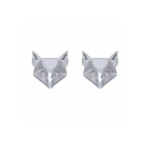 DESERI Fox Stud Earrings With Diamonds - Silver