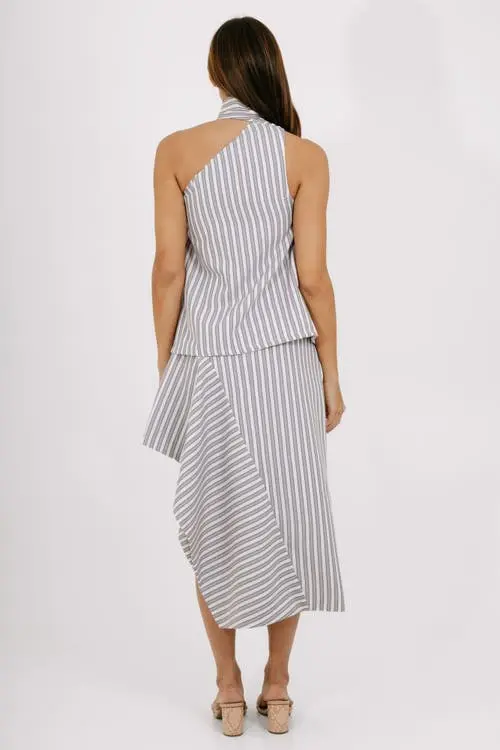 VALENTINA GORDON Asymmetrical Striped Cotton Top - Gray Stripes