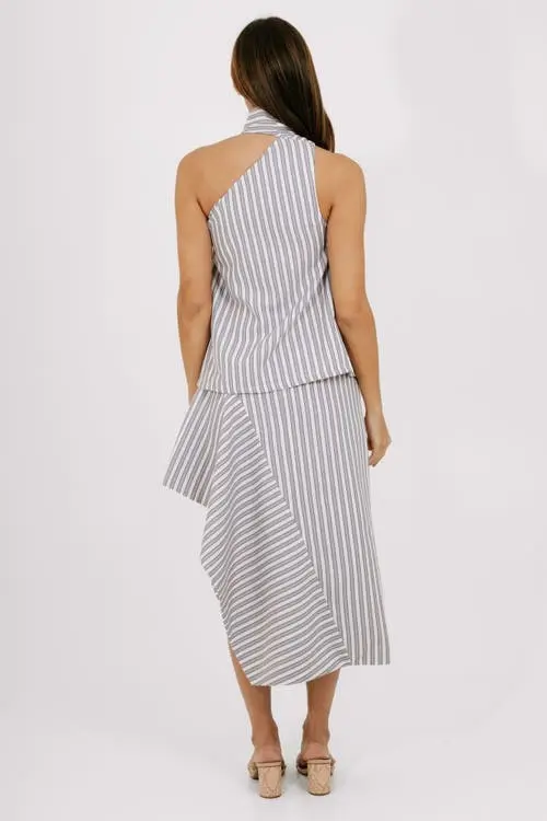 VALENTINA GORDON Asymmetrical Striped Cotton Top - Gray Stripes