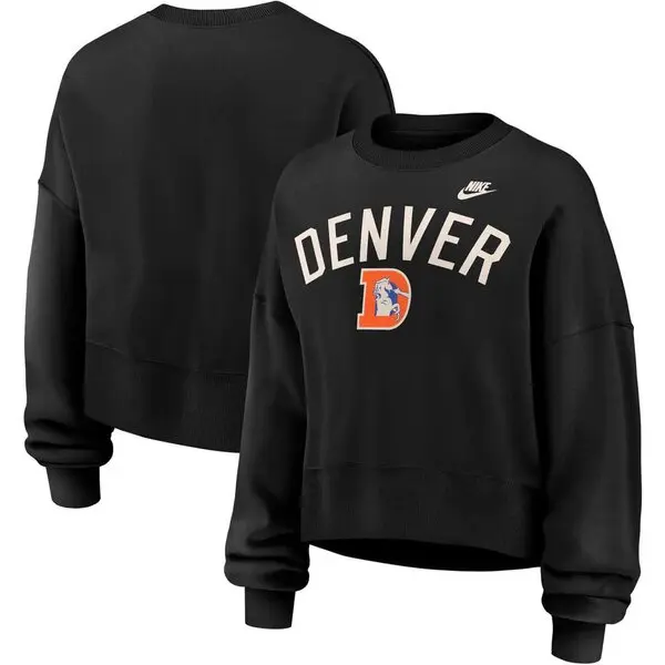 Nike Denver Broncos Oversized High Hip Legacy Arch Phoenix Fleece Sweatshirt - Black