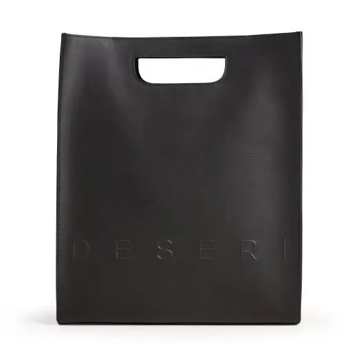 DESERI Vachetta Leather Tote With Adjustable Strap - Black