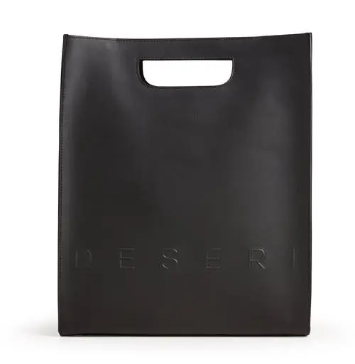 DESERI Vachetta Leather Tote With Adjustable Strap - Black
