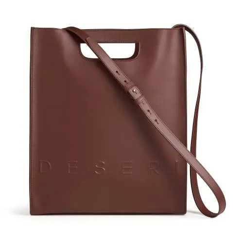 DESERI Vachetta Leather Tote With Adjustable Strap - Brown