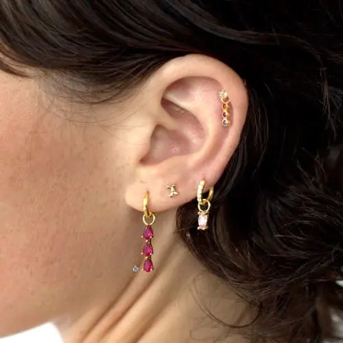OUTOFOFFICE Triple Pavé Silver Earring Charm - Pink