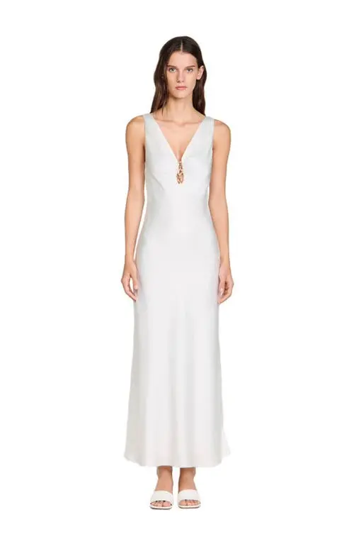 Sandro Satin-effect Maxi Dress With Jewel Adornment - White
