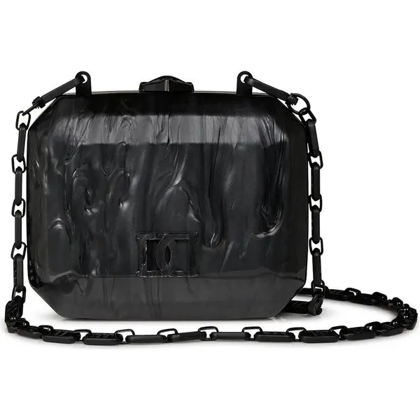 DESERI Diva Crossbody Clutch In Resin Plexiglass With Enamel Fox Head Clasp - Black