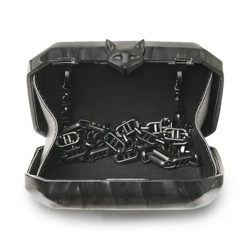 DESERI Diva Crossbody Clutch In Resin Plexiglass With Enamel Fox Head Clasp - Black