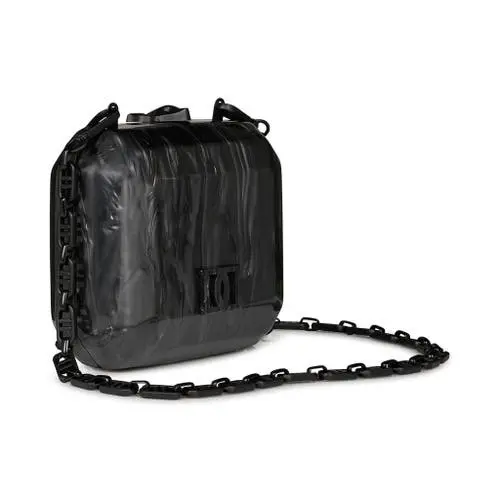 DESERI Diva Crossbody Clutch In Resin Plexiglass With Enamel Fox Head Clasp - Black