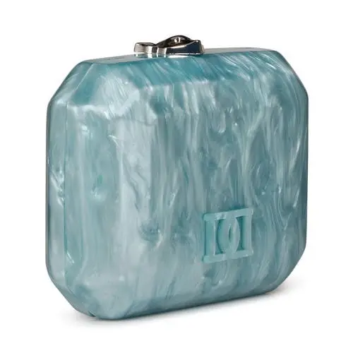 DESERI Diva Crossbody Clutch In Resin Plexiglass With Enamel Fox Head Clasp - Sky Blue