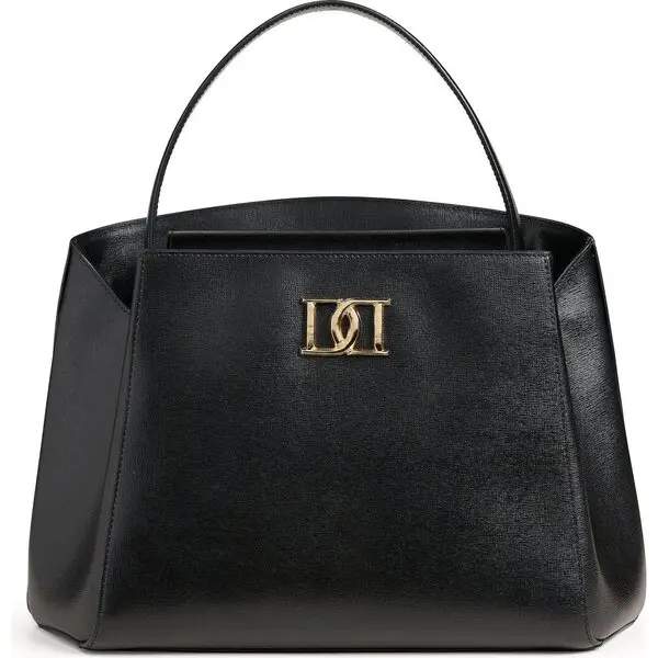DESERI Rosa Handbag In Saffiano Leather With Gold-tone Hardware - Black